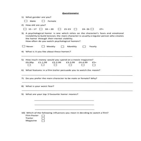 Horror Film Questionnaire | DOCX
