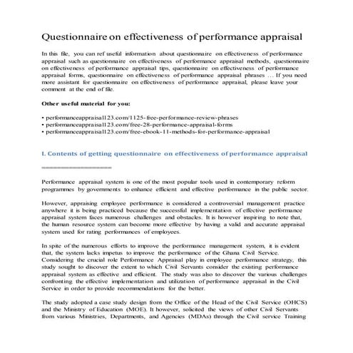 Questionnaire Performance Appraisal