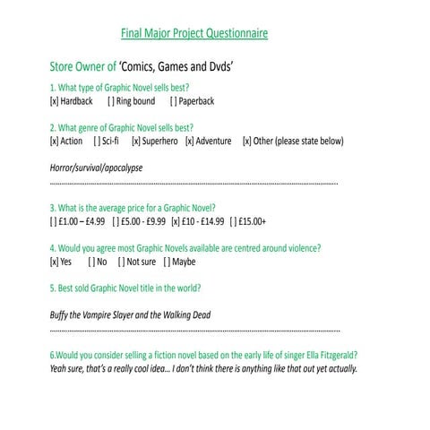 Questionnaire on graphic novel | PPTX