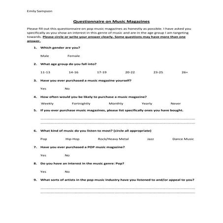 Questionnaire on music magazines | DOCX