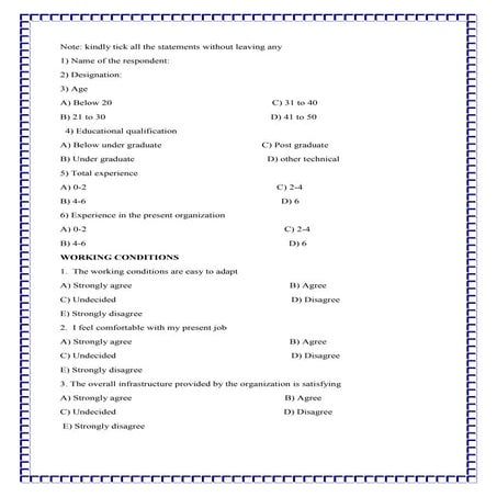 Questionnaire on work culture of an organization | DOCX