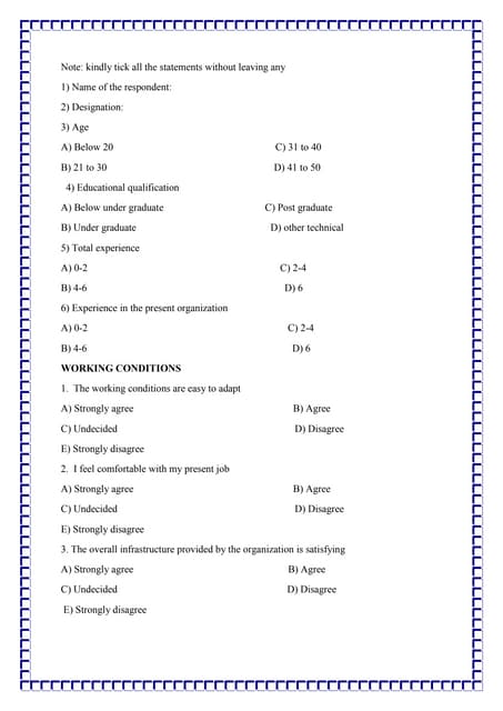 Questionnaire on Work Culture | PDF