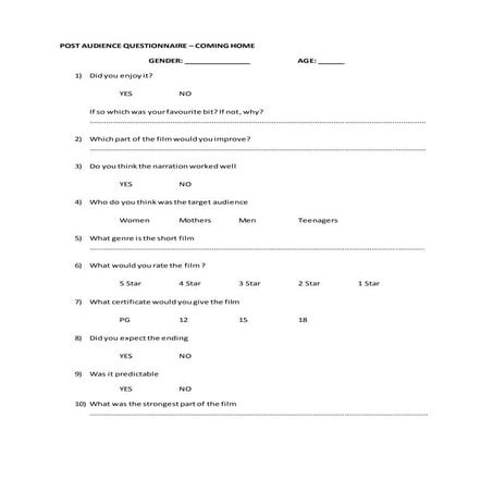 Questionnaire Post Production | DOCX