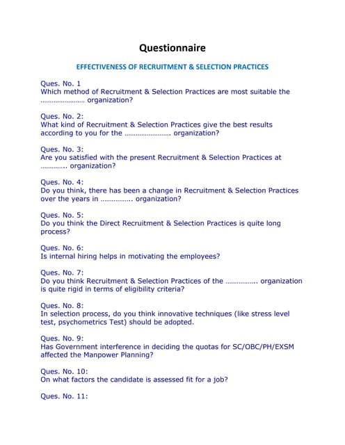 Questionnaire on recruitment and selection | DOC