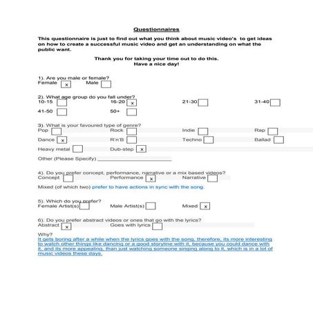 Music video questionnaire | DOCX