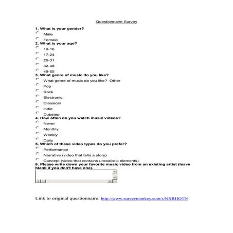 Questionnaire survey | DOCX | Music | Entertainment
