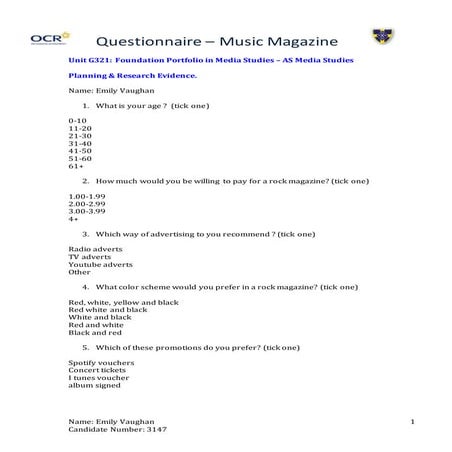 Music magazine questionnaire | DOCX