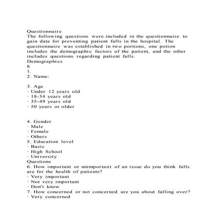 Questionnaire the following questions were included in the questi ...