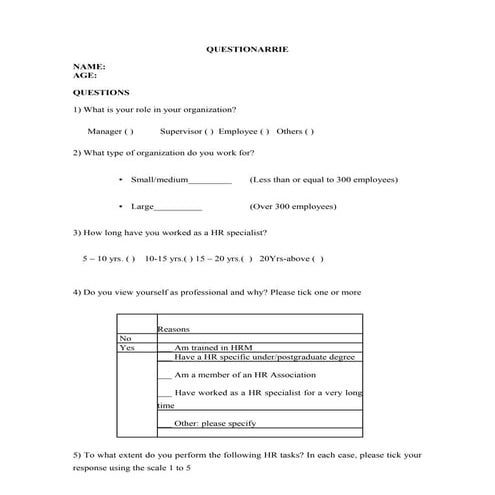 Questionnarie hris | DOC