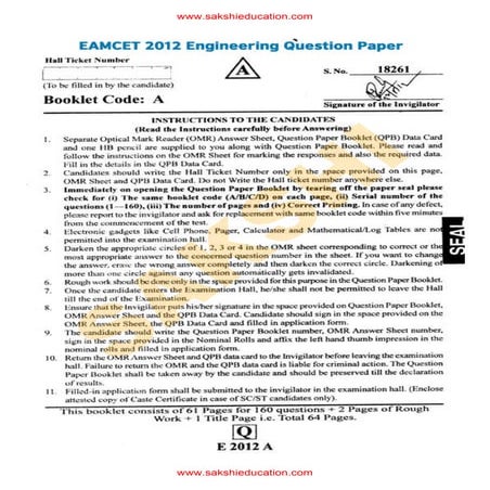 AP EAMCET 2012 Engineering Question Paper | PDF