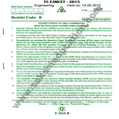 TS EAMCET 2015 Engineering Question Paper | PDF