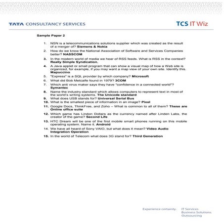 TCS IT Wiz Sample Paper2 | PDF