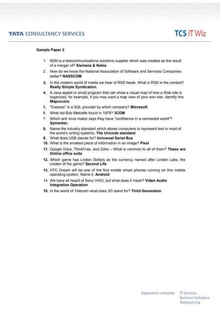 TCS IT Wiz Sample Paper1 | PDF