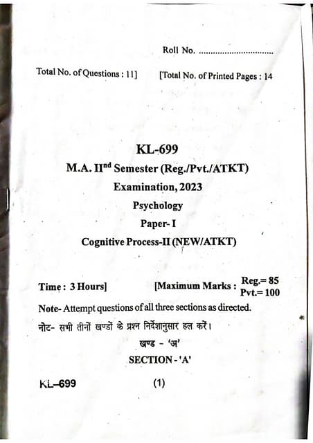 Question paper 1 ma psy sem 3 psychology of personality 2022-24 | PPT