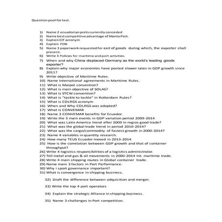 Question pool for test | DOCX