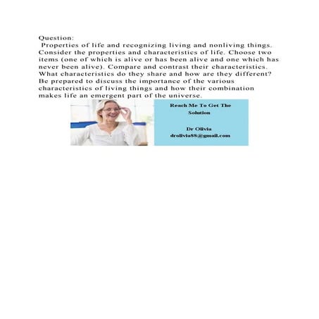Question Properties of life and recognizing living and nonliving .docx