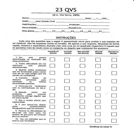 Questionário da vulnerabilidade ao stresse (23 qvs) | PDF