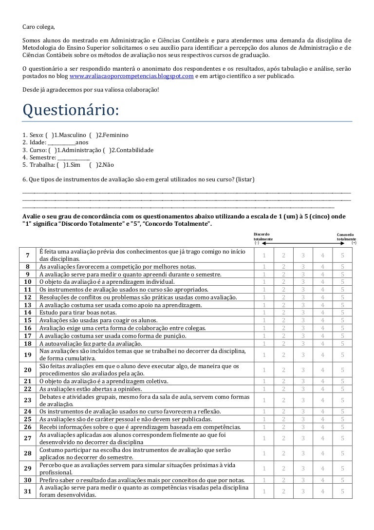 Modelo De Questionario De Pesquisa