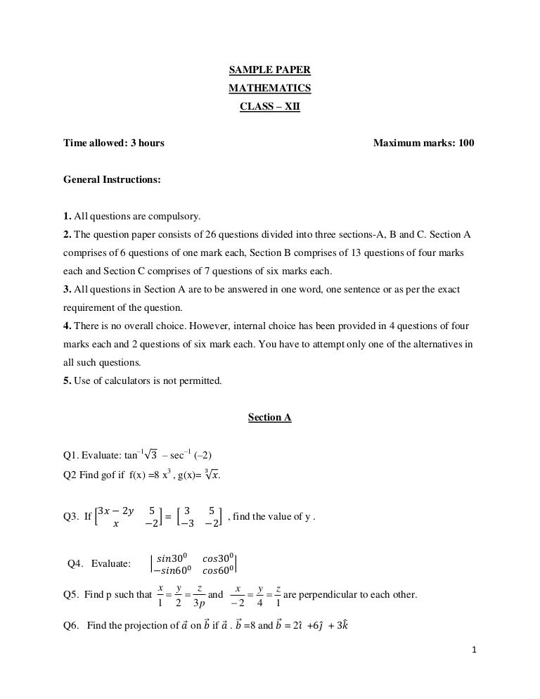 CBSE Sample Paper Mathematics Class XII 2015 cbse-sample-paper-mathematics-class-xii-2015