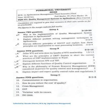 Final Exam Questions, M.Sc.Ag (ABM), 3rd semester, 2018 | PDF