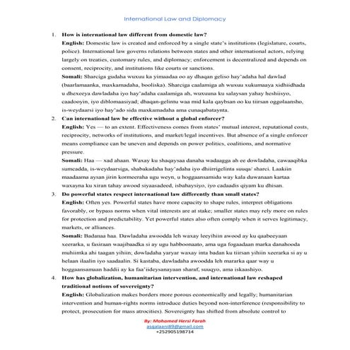 International Law and Diplomacy Questions and Answer | PDF