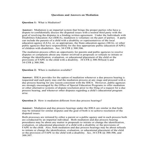 Questions And Answers On Mediation Question 1 What Is Mediation | PDF