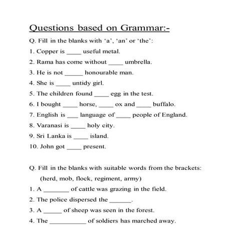 Questions based on grammar | DOCX