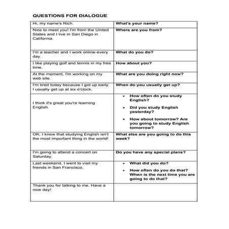 Questions for dialogue | DOC