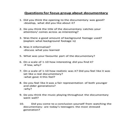 Questions for focus group about documentary | DOCX