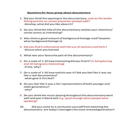 Questions for focus group about documentary | PDF