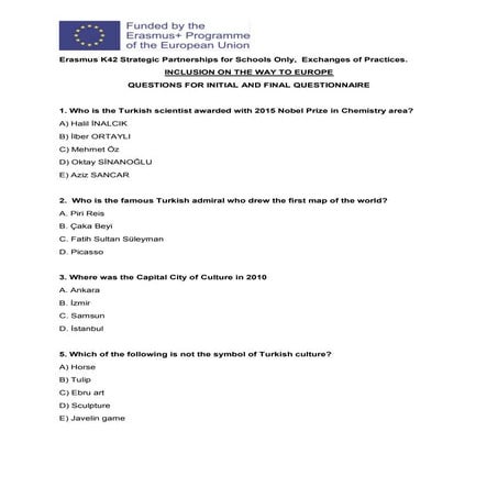 Questions for initial and final questionnaire | PDF