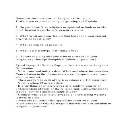 Questions for Interview on Religious Orientation1. Were you expo.docx