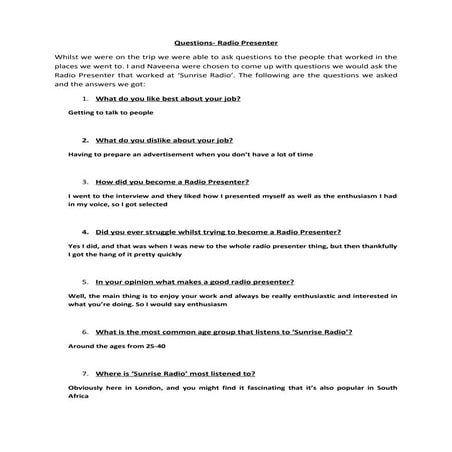Questions for radio presenter | ODT