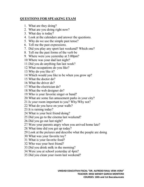 Oral exam questions | DOC