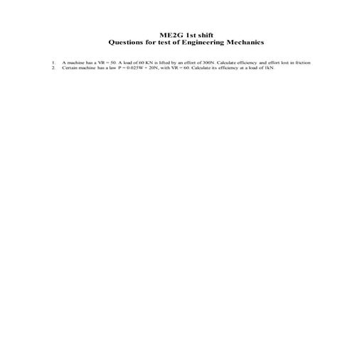 Questions for test of engineering mechanics | DOCX