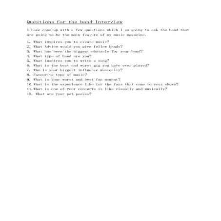 Questions for the band interview | PDF