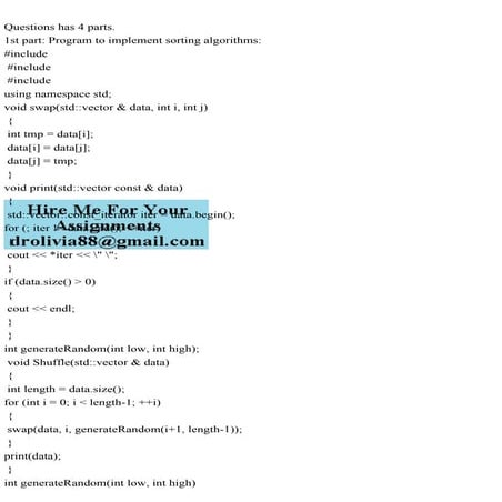Questions Has 4 Parts 1st Part Program To Implement Sorting Algor Pdf