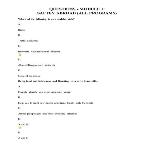 Questions module 1 safety abroad (all programs)_093015 | DOCX | Travel Preparation and Advice ...