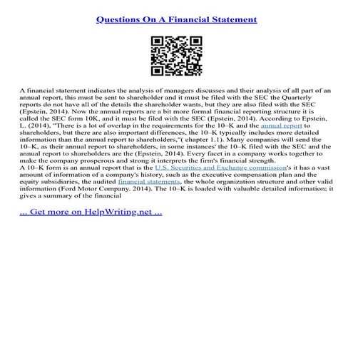 Questions On A Financial Statement | PDF