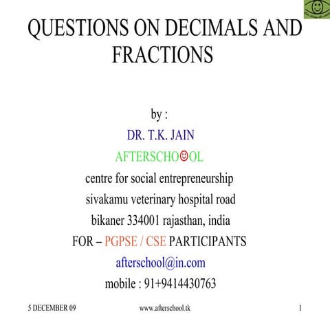 Questions on decimals and fractions | ODP