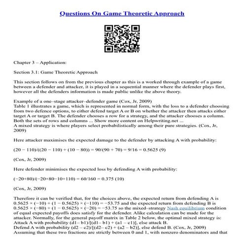 Questions On Game Theoretic Approach Pdf 3451