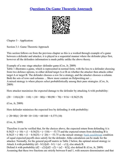 Questions On Game Theoretic Approach Pdf 3451