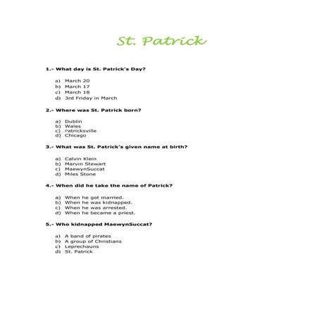Questions st. patrick | DOCX | Christianity | Religion & Spirituality