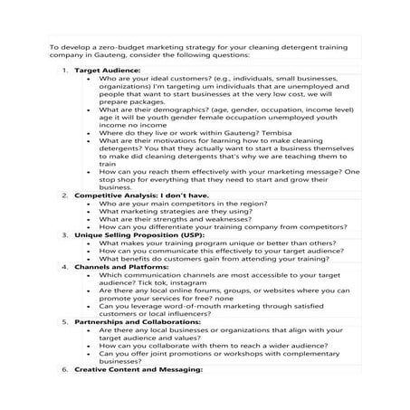 Questions to Answer to Prepare for Zero Budget Marketing .docx ...