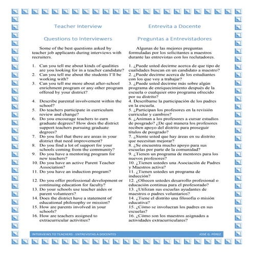 Teacher Interview Questions- Preguntas para una entrevista a maestro | PDF
