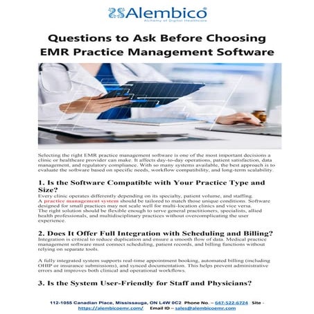 Questions to Ask Before Choosing EMR Practice Management Software | PDF