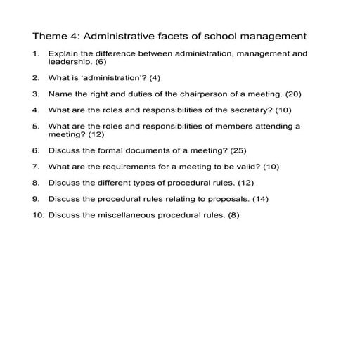 TUT EDU401 Questions to students on 'school administration' | PDF