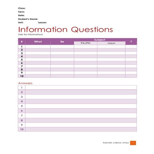 Information Questions - Yes/No questions | PDF