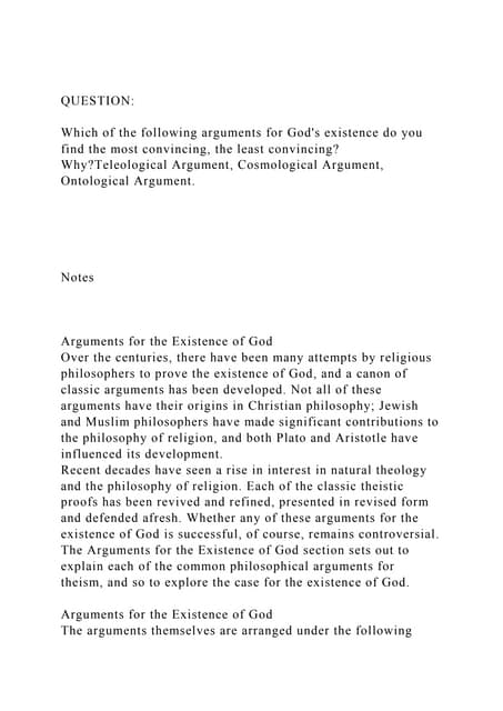 Questionwhich Of The Following Arguments For Gods Existence Docx