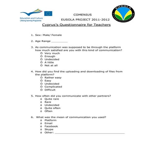 Questionnaire Teachers | PDF